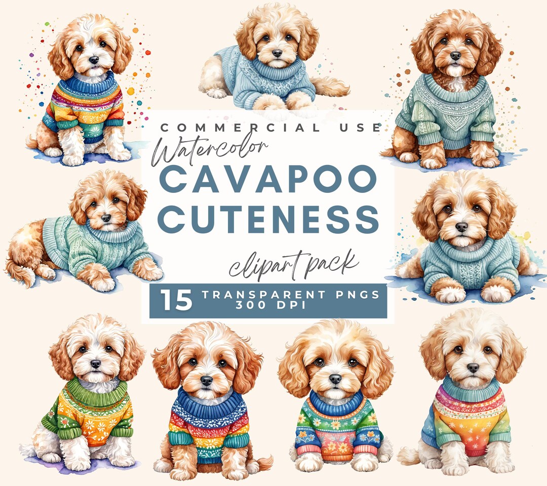 Cavapoo Clipart, Dog Breed Clipart Watercolor Clip Art for Commercial ...