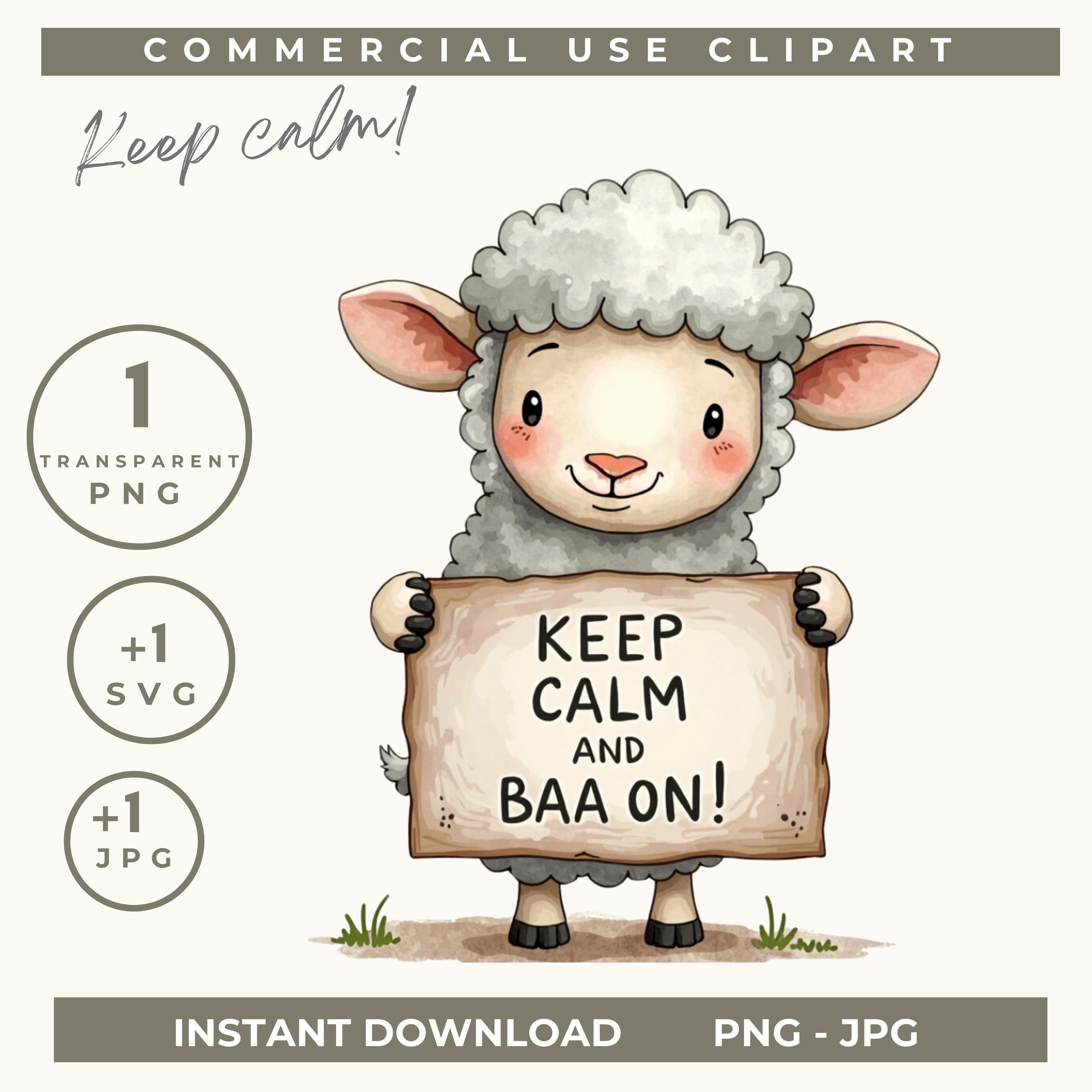 Quirky Sheep Clipart, Keep Calm and Baa on PNG Whimsical Sheep Clipart ...