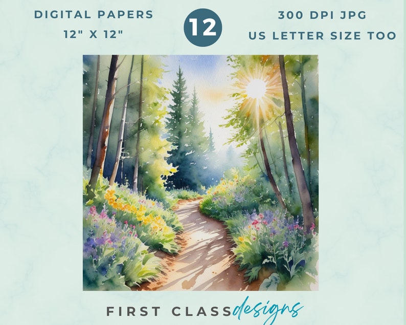Watercolor Forest Path Clipart JPG, Watercolor Forest Path Digital ...