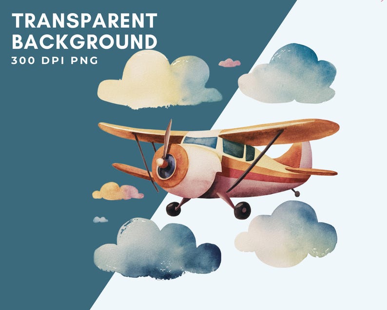 Watercolor Airplane Clipart Airplanes Clip Art Printable Travel Wall ...