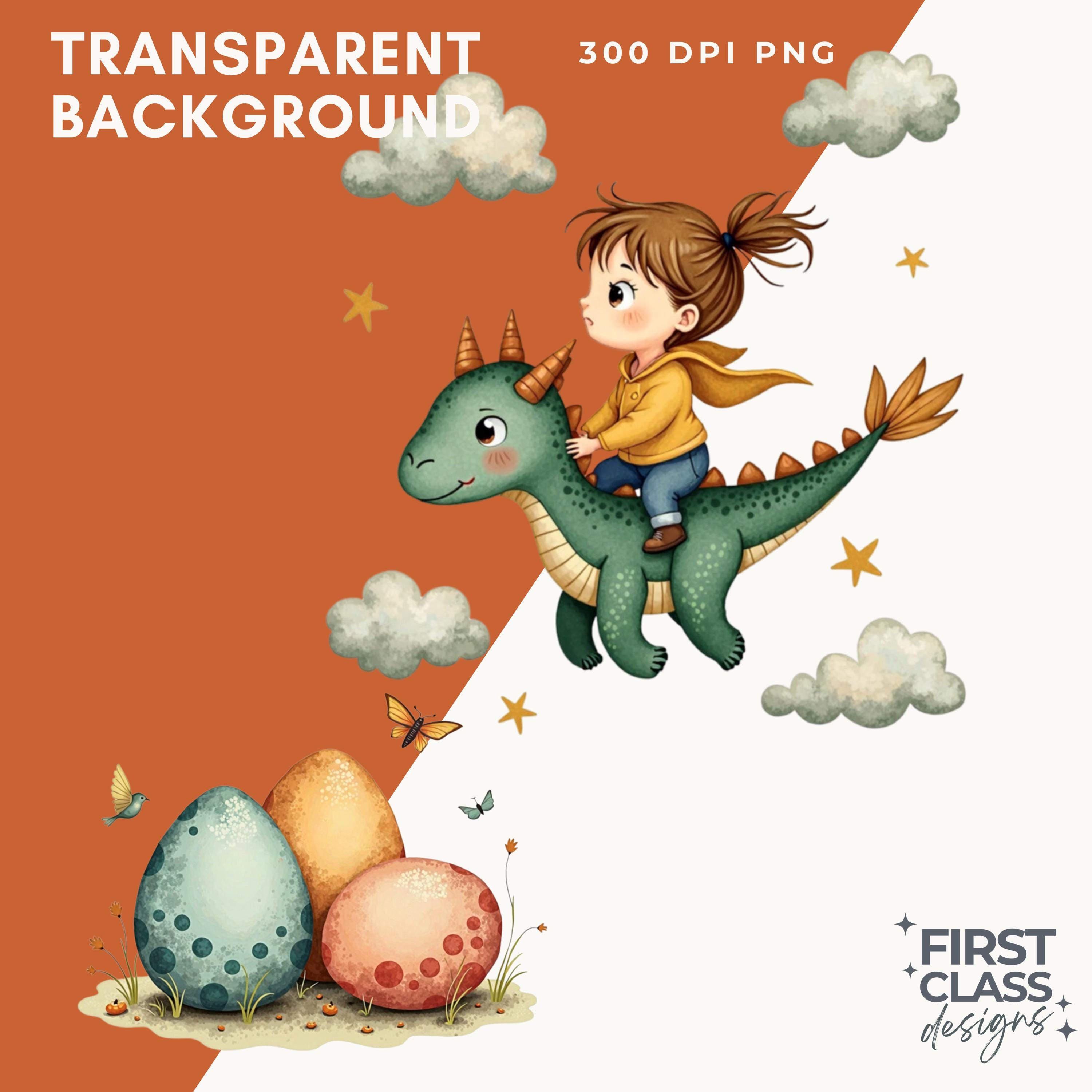 Dragon Rider Clipart, Watercolor Kids Riding Magical Dragons and ...