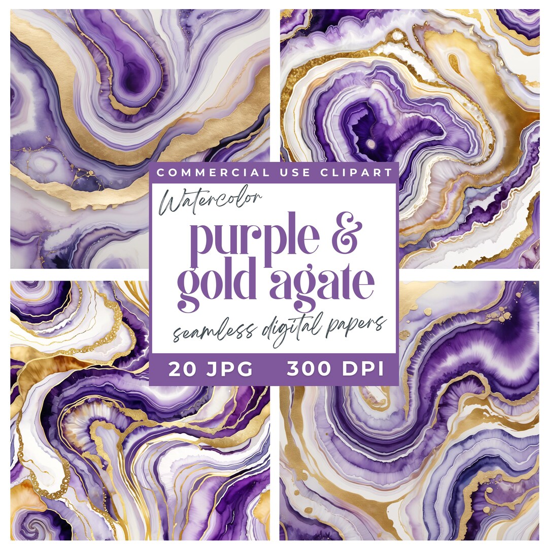 Purple and Gold Agate Digital Paper, Amethyst Marble Textures, Luxury ...