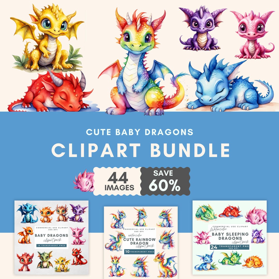 Cute Dragon Clipart Bundle, Dragon Clipart Commercial Use, Little ...