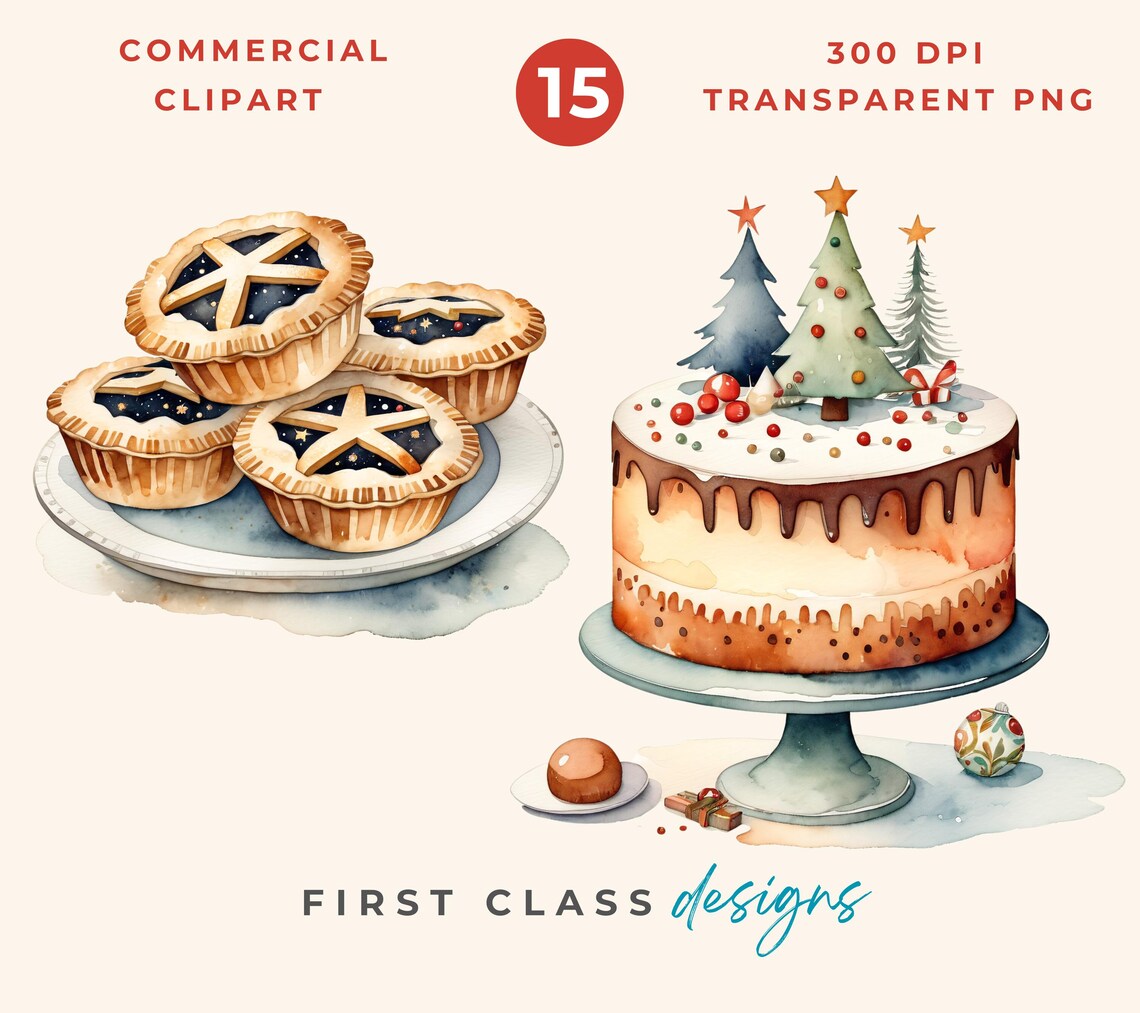 Christmas Food and Cookie Clipart, Festive Sweet Treats, Watercolor ...