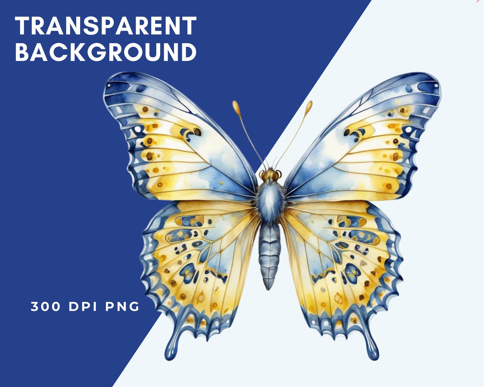 Blue & Yellow Watercolor Butterfly Design, Blue and Yellow Butterflies ...