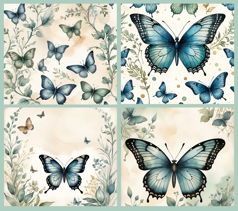 Vintage Butterfly Digital Paper, Vintage Butterflies Printable Pages ...