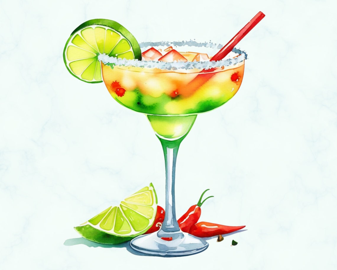 Spicy Margarita Clipart, Bar Cocktail Menu, Watercolor Cocktails, Drink ...