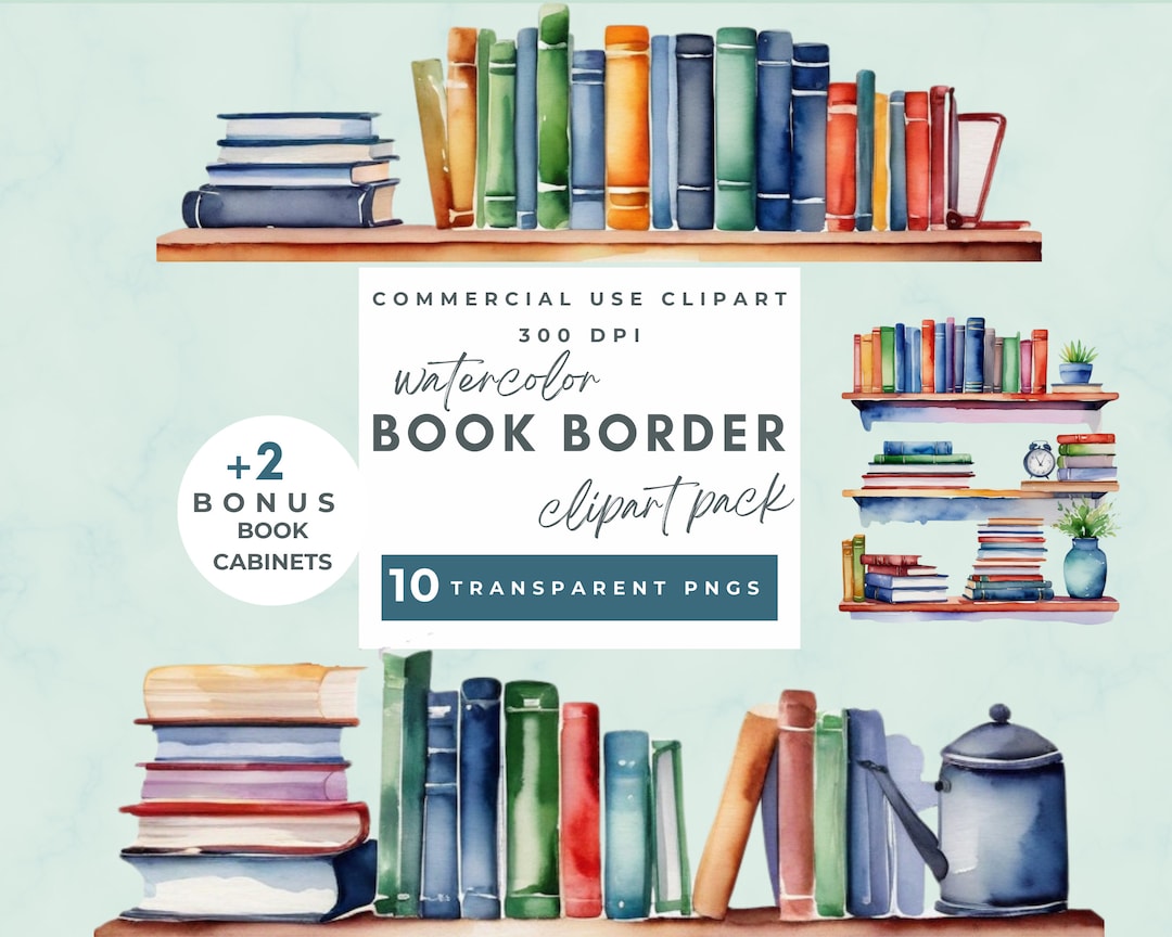 Watercolor Book Border Clipart, Printable Book Watercolor Clip Art ...
