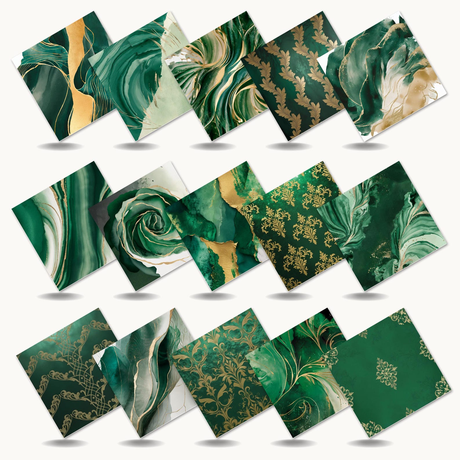 Emerald Green and Gold Digital Paper VOLUME 2, Background Images for ...
