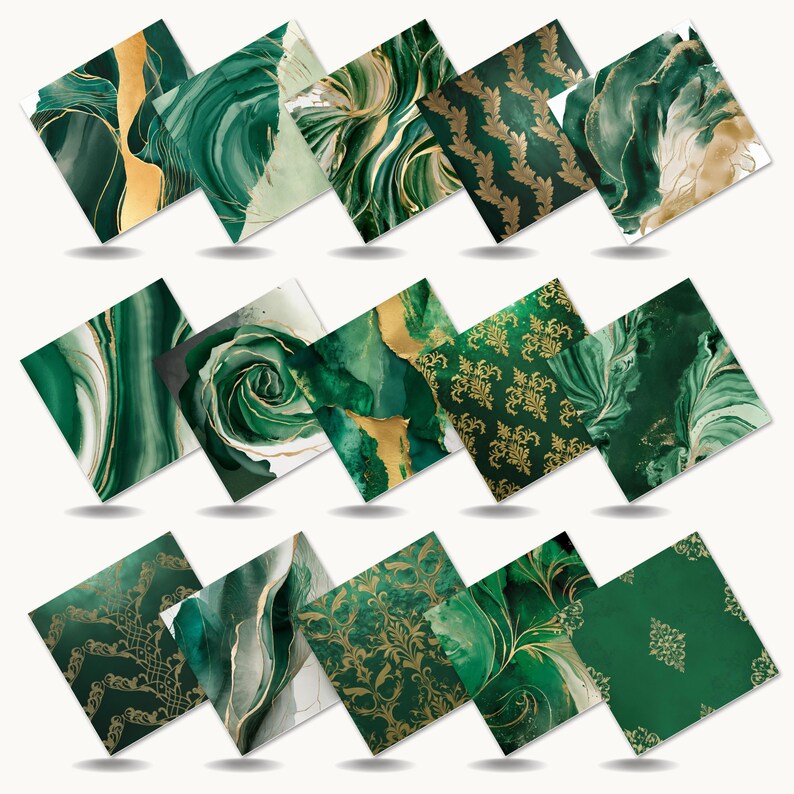 Emerald Green and Gold Digital Paper VOLUME 2, Background Images for ...