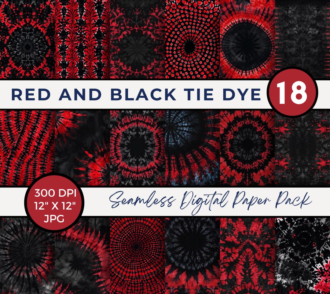 Red and Black Tie Dye Digital Paper, Red and Black Tie-dye Swirl ...