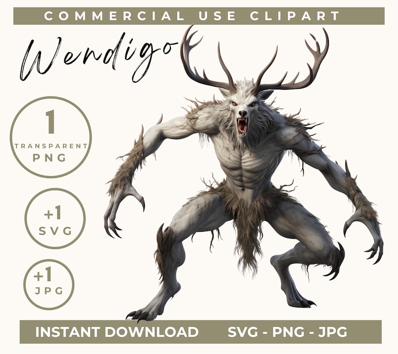 Wendigo Clipart, Mythology Clip Art, Cryptid Creature Art, Mythical ...