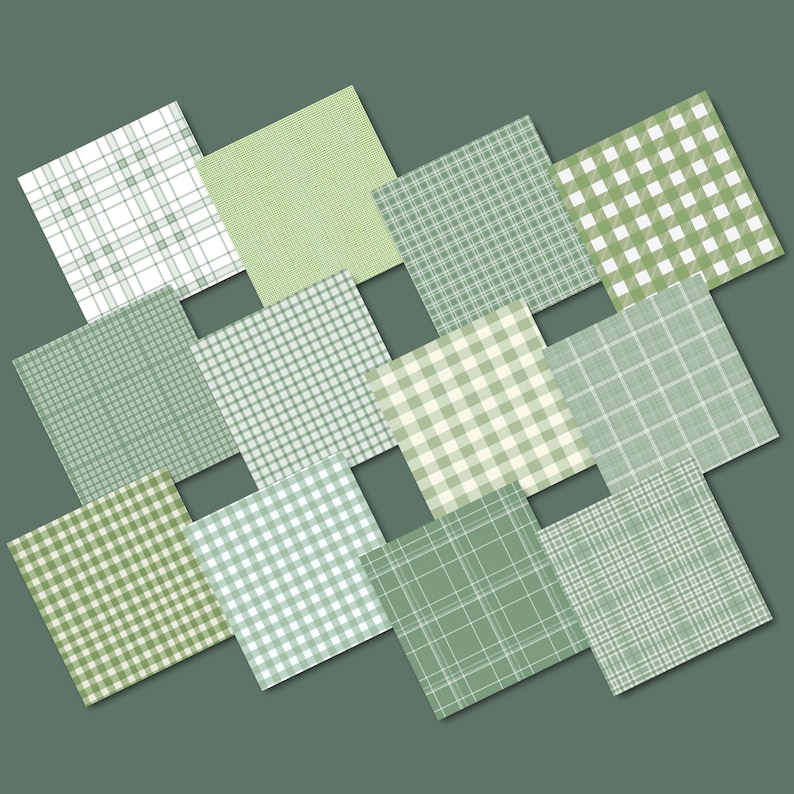 Sage Green Gingham Pattern Digital Paper, Green Checkered Backgrounds ...