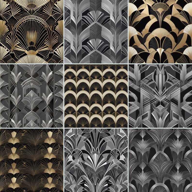 Deco Luxe Digital Paper, Gold and Silver Art Deco Backgrounds, Metallic ...