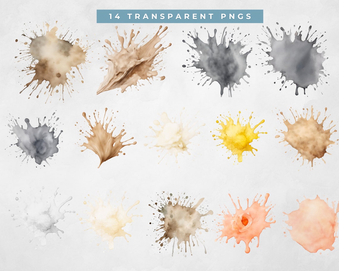 Neutral Watercolor Splatter Clipart, Abstract Background, Splashes ...