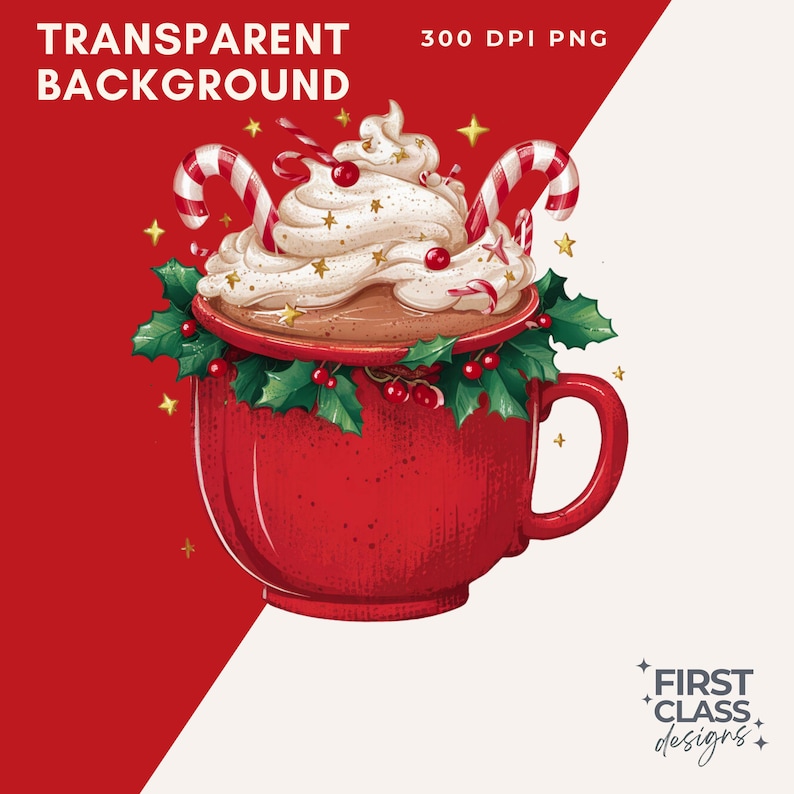 Holiday Hot Chocolate Clipart, Christmas Hot Chocolate Clipart, Winter ...