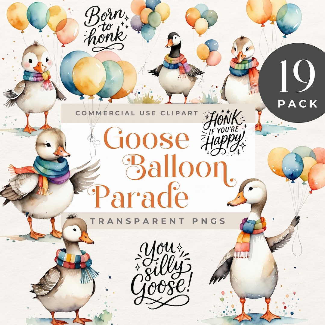 Goose With Balloon Clipart, Silly Goose Clipart, Birthday Party Baby ...