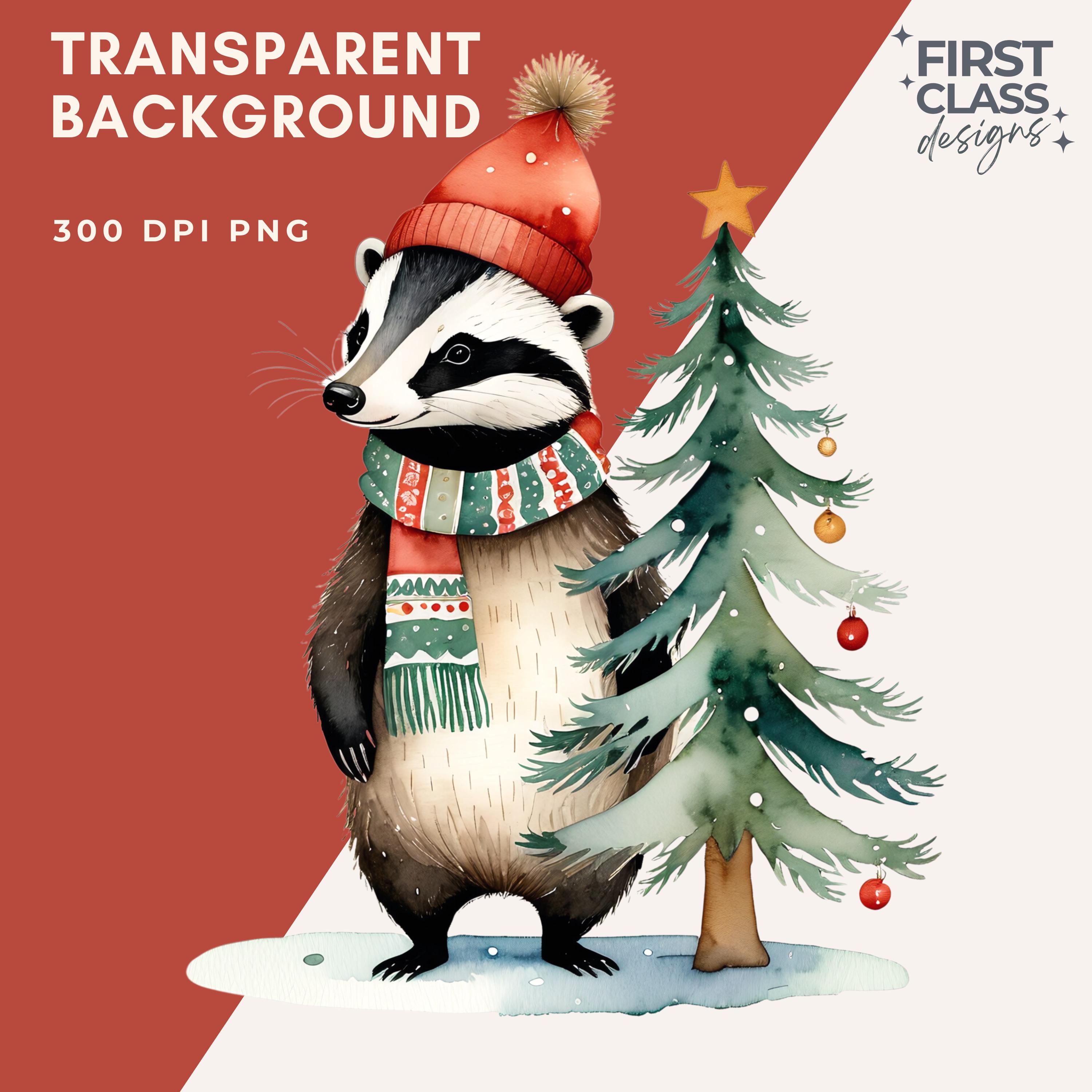 Christmas Badger Clipart, Cute Whimsical Christmas Badger Clip Art PNG ...