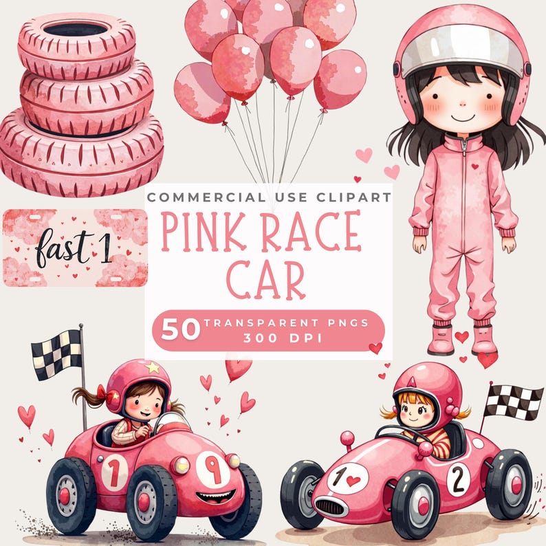 Pink Race Car Clipart PNG, Cute Girls Party Design, Soft Watercolor ...