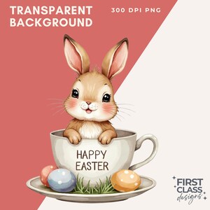 Easter Bunny Tea Party Clipart Pack, 12 Adorable Bunnies in Teacups ...
