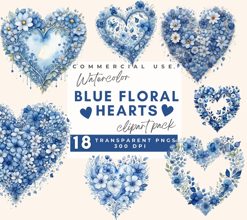 Blue Floral Heart Clipart, Valentines Clipart, Flower Heart Png ...