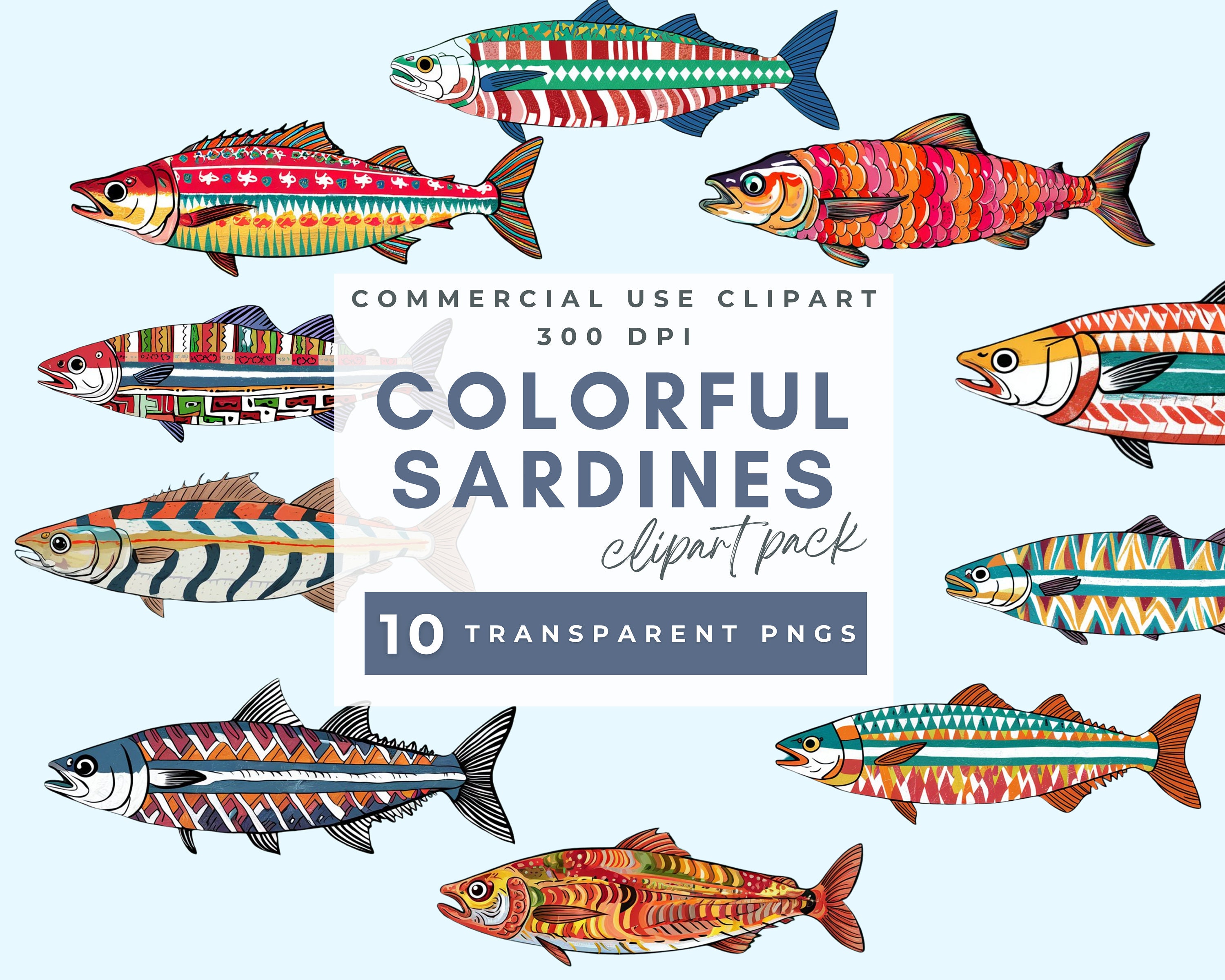 Sardine Clipart, Colorful Sardines, Portuguese Sardines Clipart ...