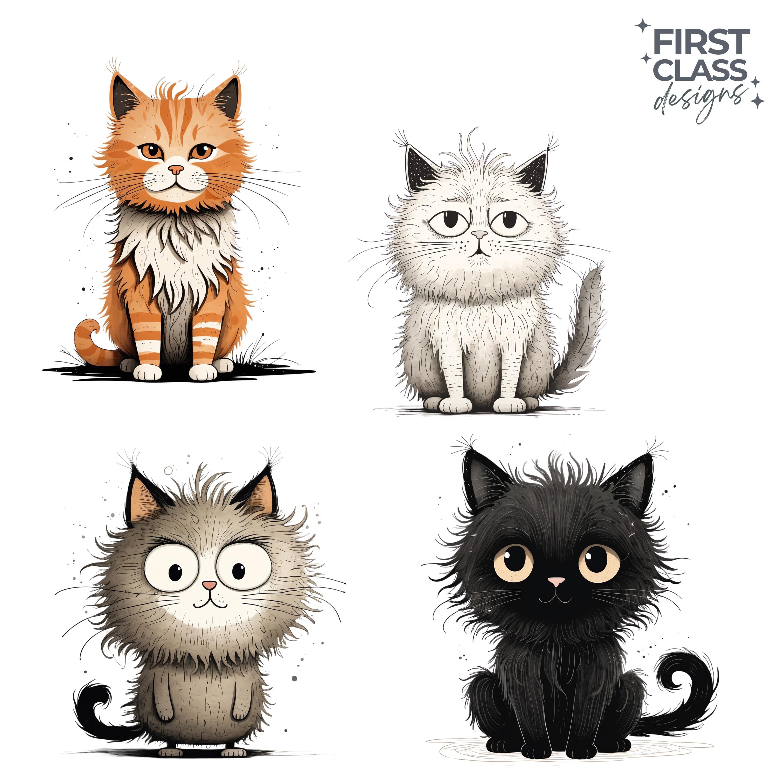 Frazzled Cat Clipart, Funny Quirky Cat Clipart, Cute Cat, Quirky ...