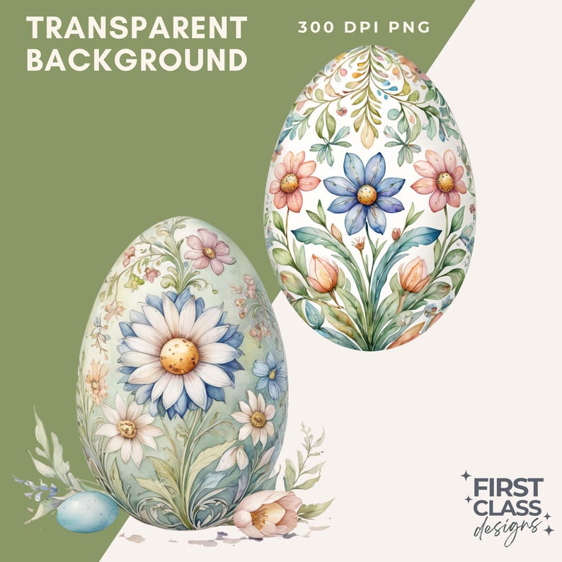 Floral Watercolor Easter Egg Clipart Floral Egg Watercolor Digital Clip ...