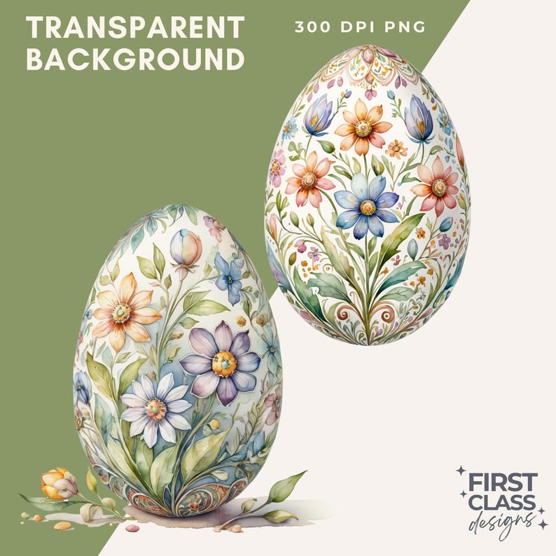 Floral Watercolor Easter Egg Clipart Floral Egg Watercolor Digital Clip ...