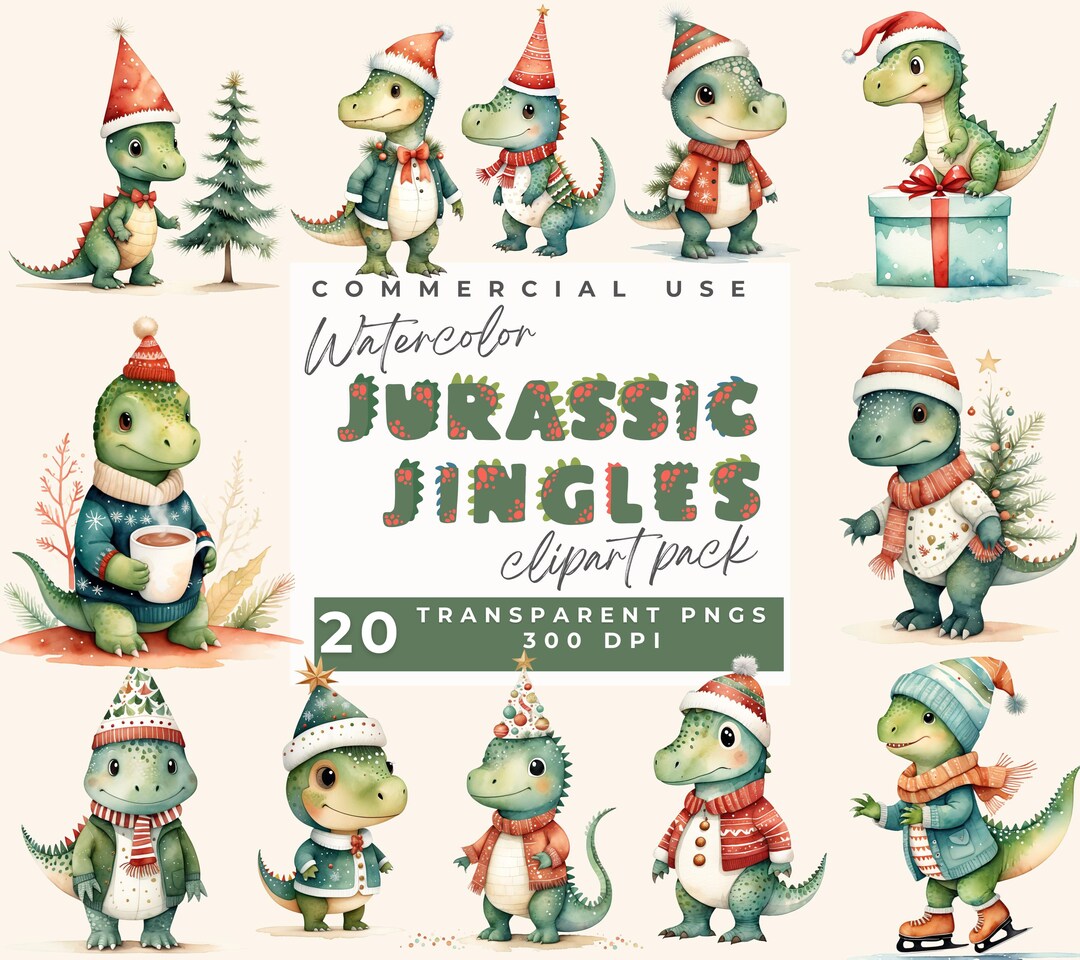 Christmas Dinosaur Clipart, Jurassic Jingles Clip Art, Cute Dino ...
