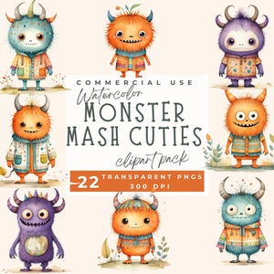 Watercolor Cute Monster Clipart Cute Halloween Monster Clipart Creepy ...