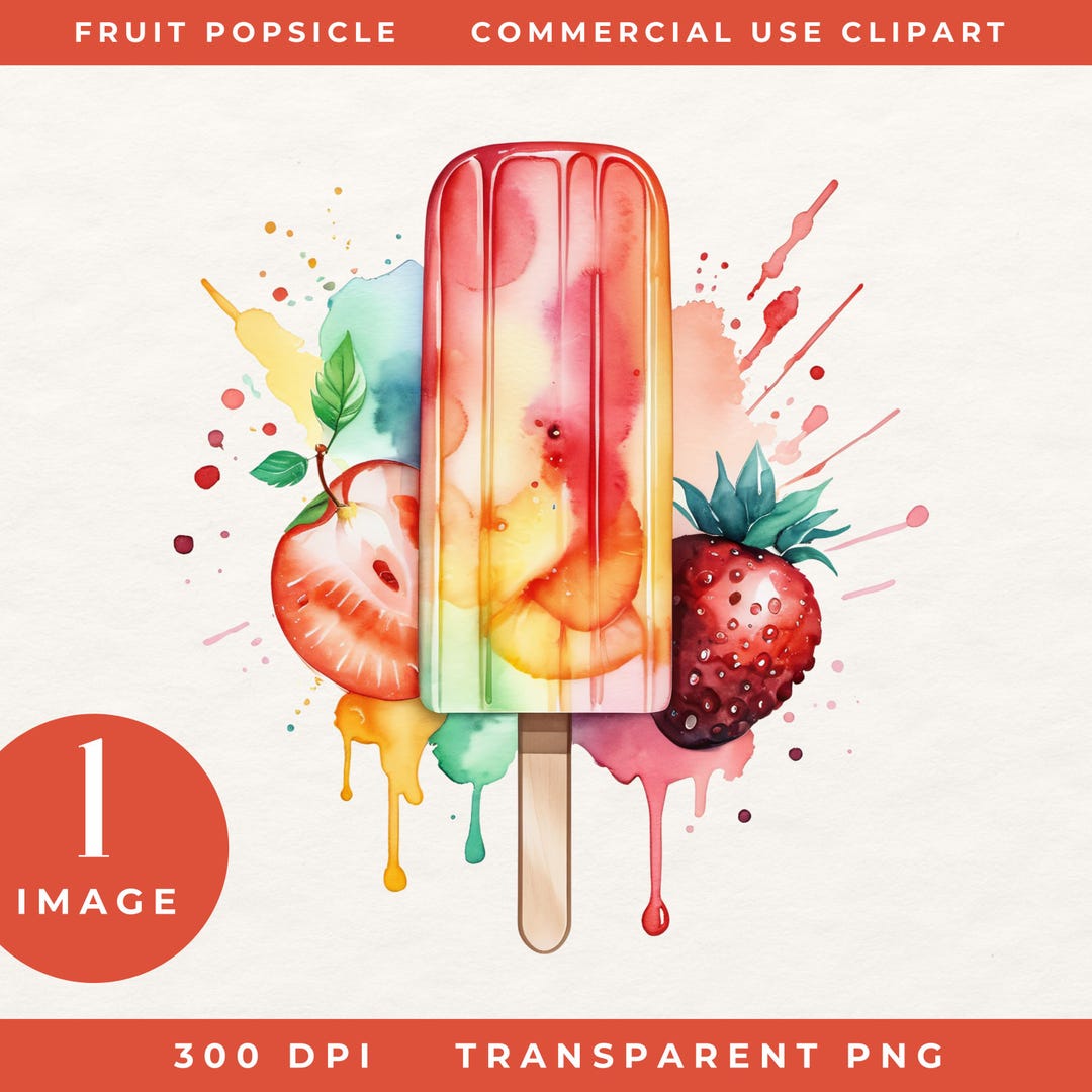 Watercolor Fruit Popsicles Clipart, Rainbow Ice Lolly PNG Summer ...