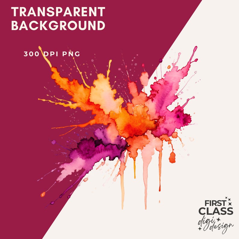 Alcohol Ink Splatter Clipart, Sunset Splatter, Pink and Orange Ink ...