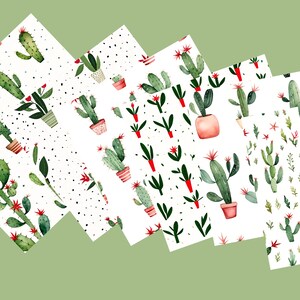 Christmas Cactus Seamless Patterns Digital Paper JPG, Watercolor ...
