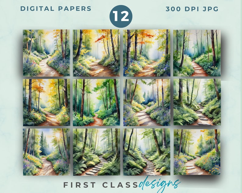 Watercolor Forest Path Clipart JPG, Watercolor Forest Path Digital ...