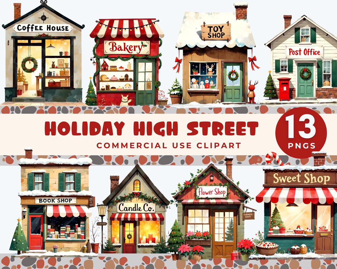 Christmas Toy Shop Clipart, Holiday High Street Stores Clip Art, Winter ...