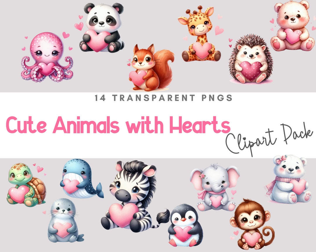 Valentine Clipart Cute Animals Holding Love Hearts Clipart for Lovers ...