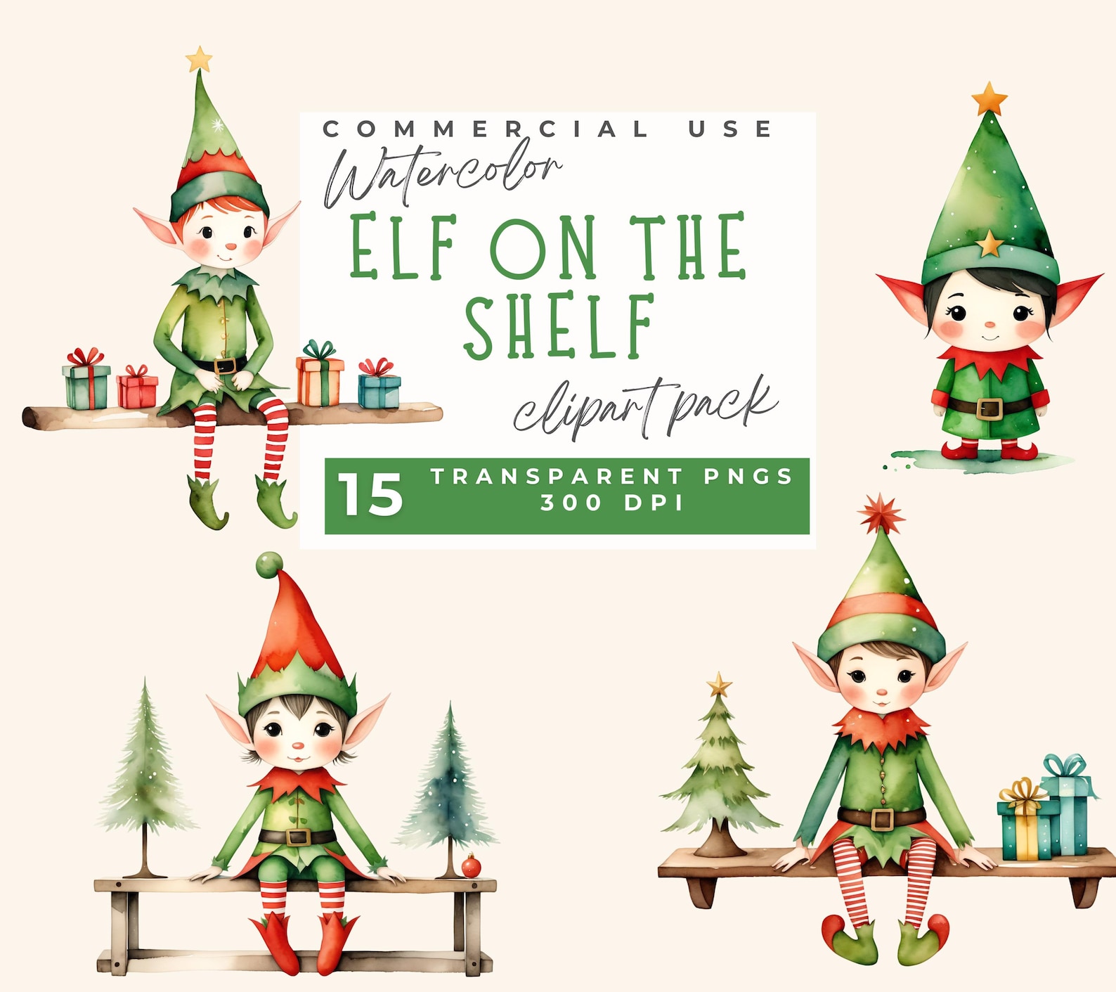 Elf on the Shelf Clipart, Christmas Elf PNG Clipart, Watercolor ...