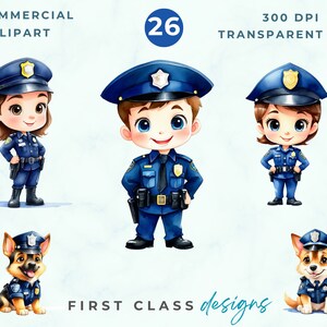 Watercolor Cute Police Clipart for Kids, Digital PNG Files, Clipart ...
