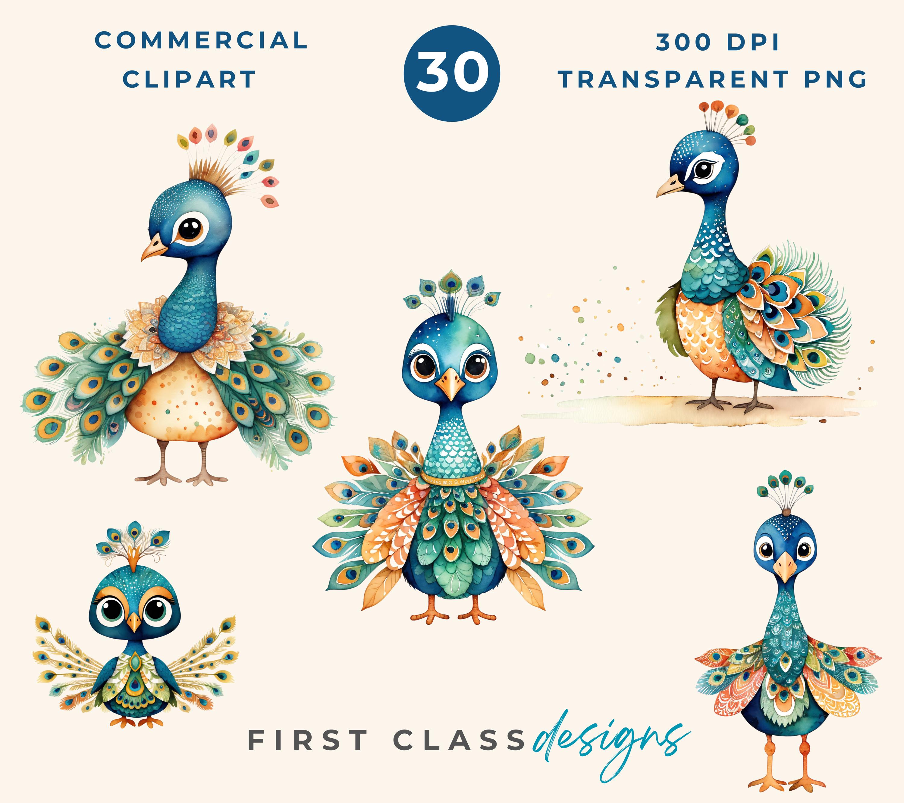Cute Peacock Clipart PNG, Whimsical Peacock Clip Art PNG, Crafts Card ...