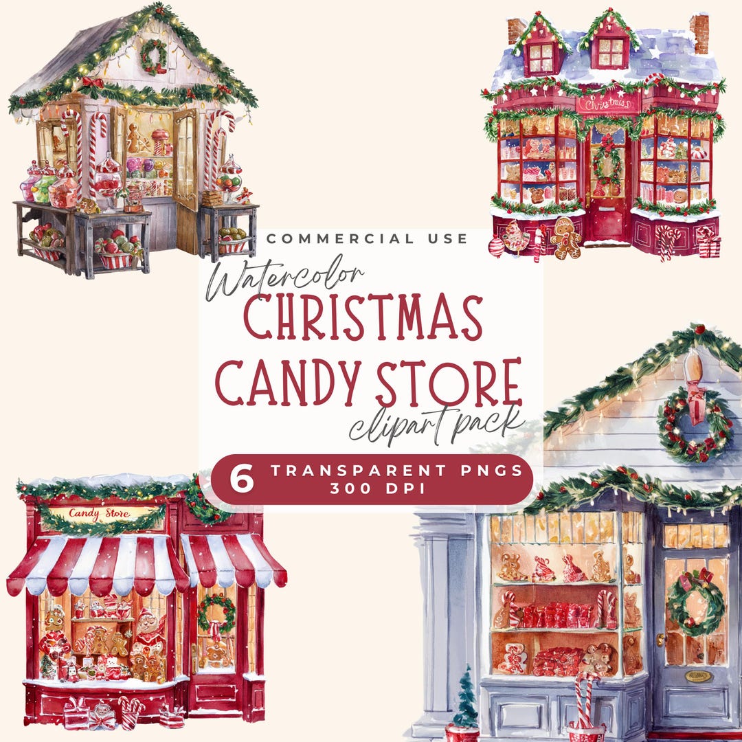 Christmas Candy Shop Clipart, Holiday Candy Store Clip Art, Christmas ...