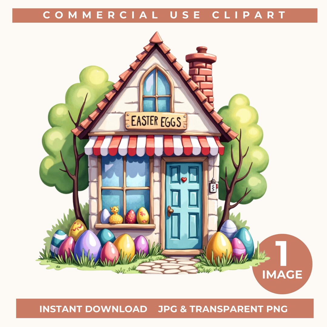 Easter Egg Shop Clipart, Quirky Shopping Clipart, Whimsical Spring ...