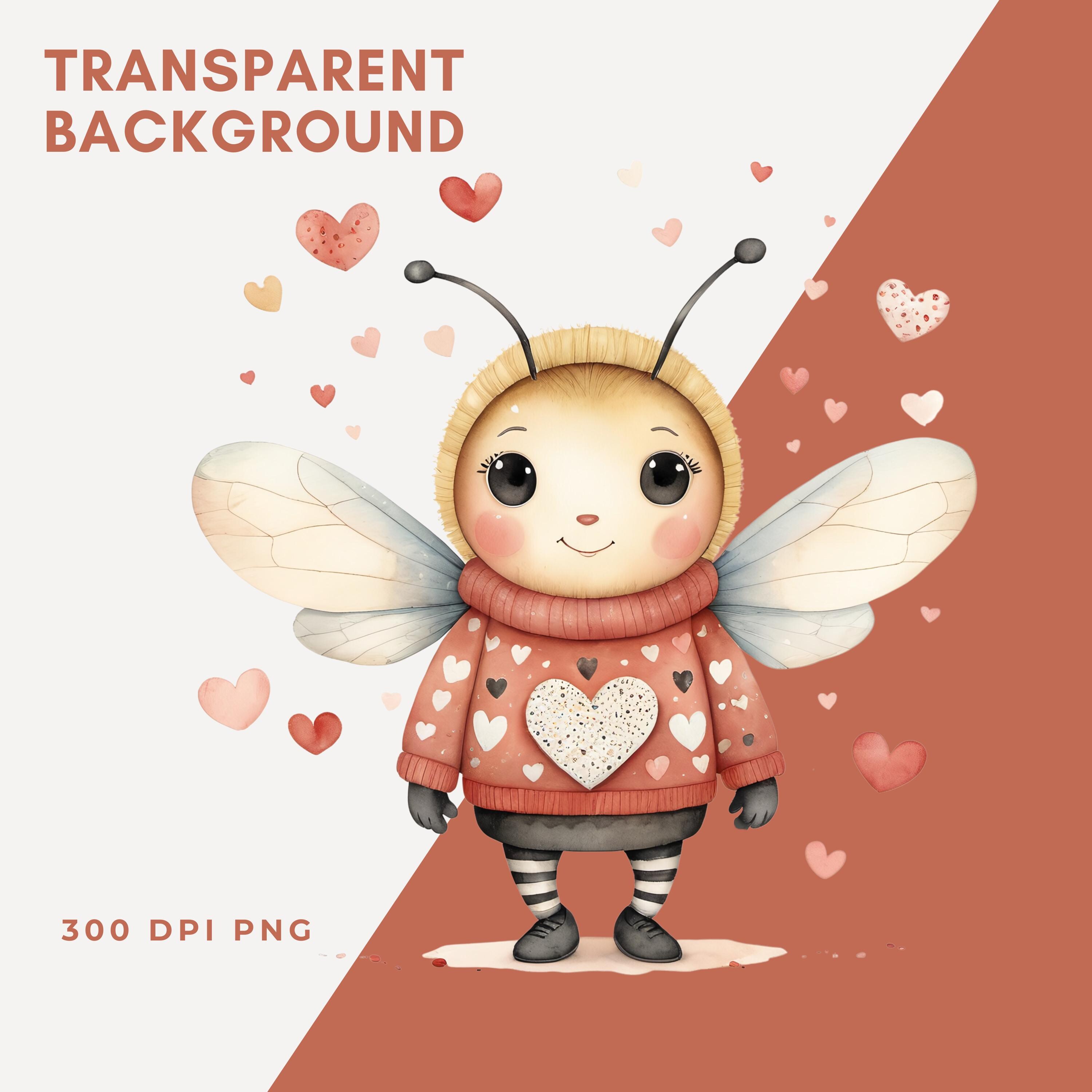 Cute Valentine Bee Clipart, Bee My Valentine Clip Art, Watercolor Happy ...