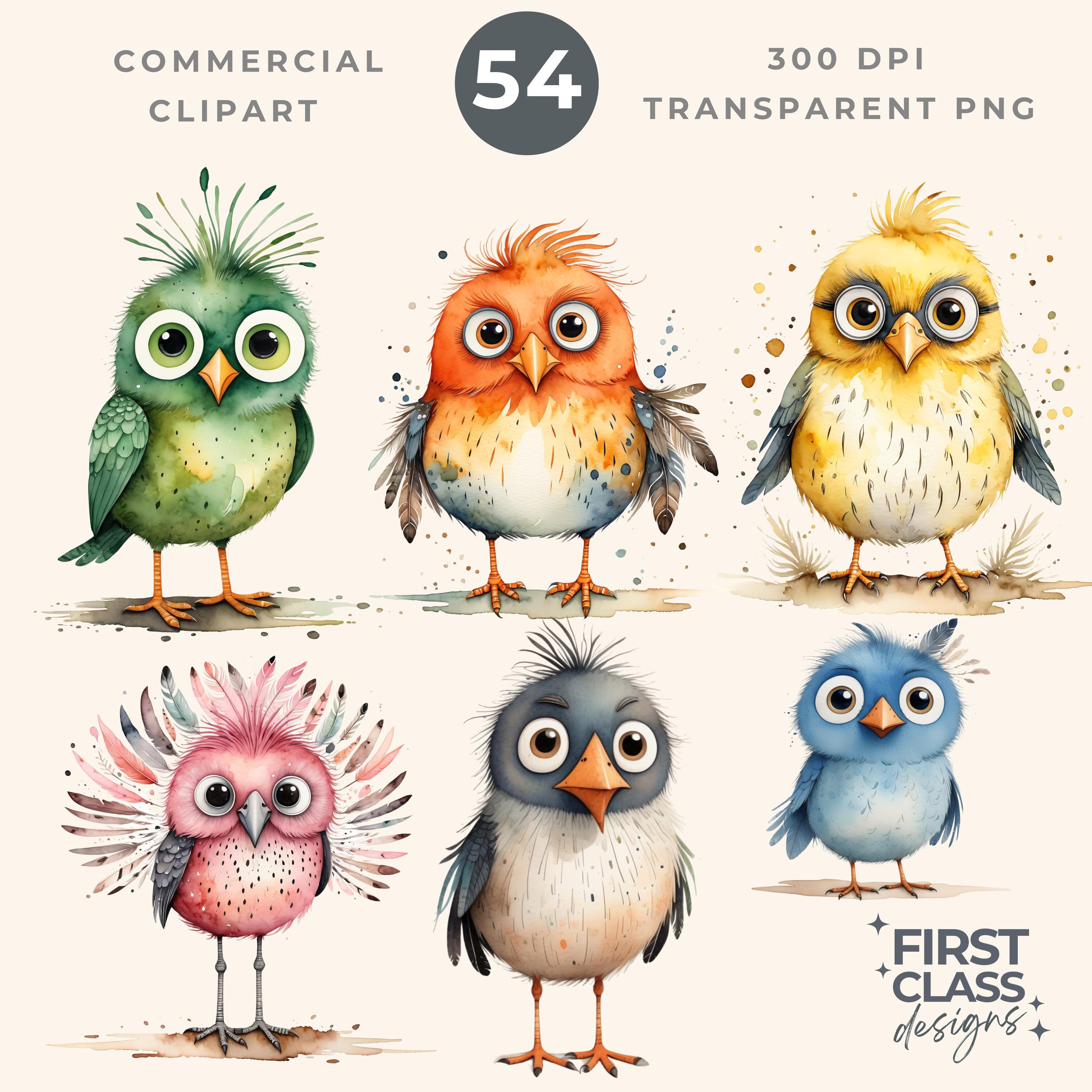 Quirky Bird Clipart, Cute Quirky Bird Clip Art Colorful Silly Funny ...