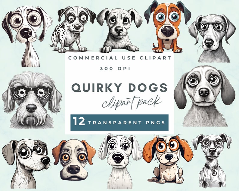 Quirky Dogs Clipart PNG, Whimsical Dogs Sublimation Clip Art Animals ...