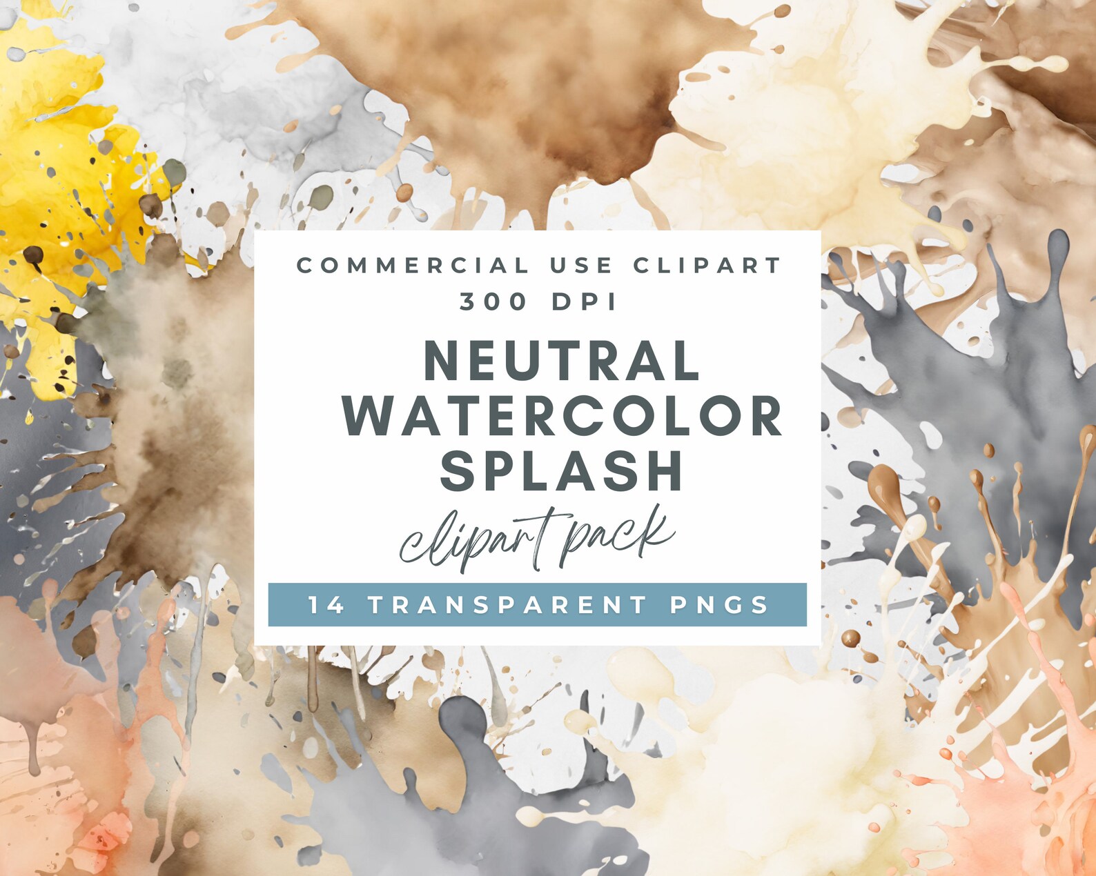 Neutral Watercolor Splatter Clipart, Abstract Background, Splashes ...