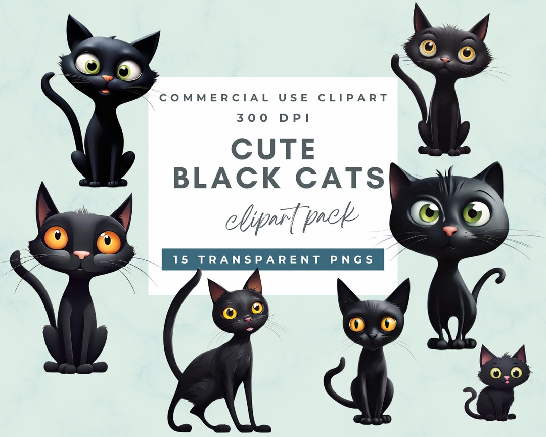 Black Cat Clipart, Cute Black Cats Clipart, 15 High Quality Transparent ...