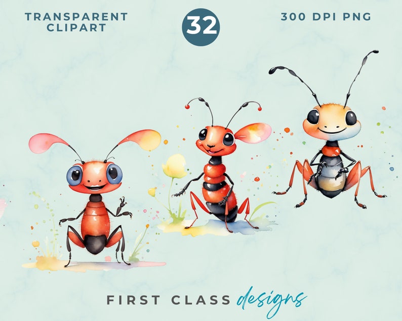 Watercolor Clipart Ants Funny Whimsical Ants Clipart Ants Illustration ...