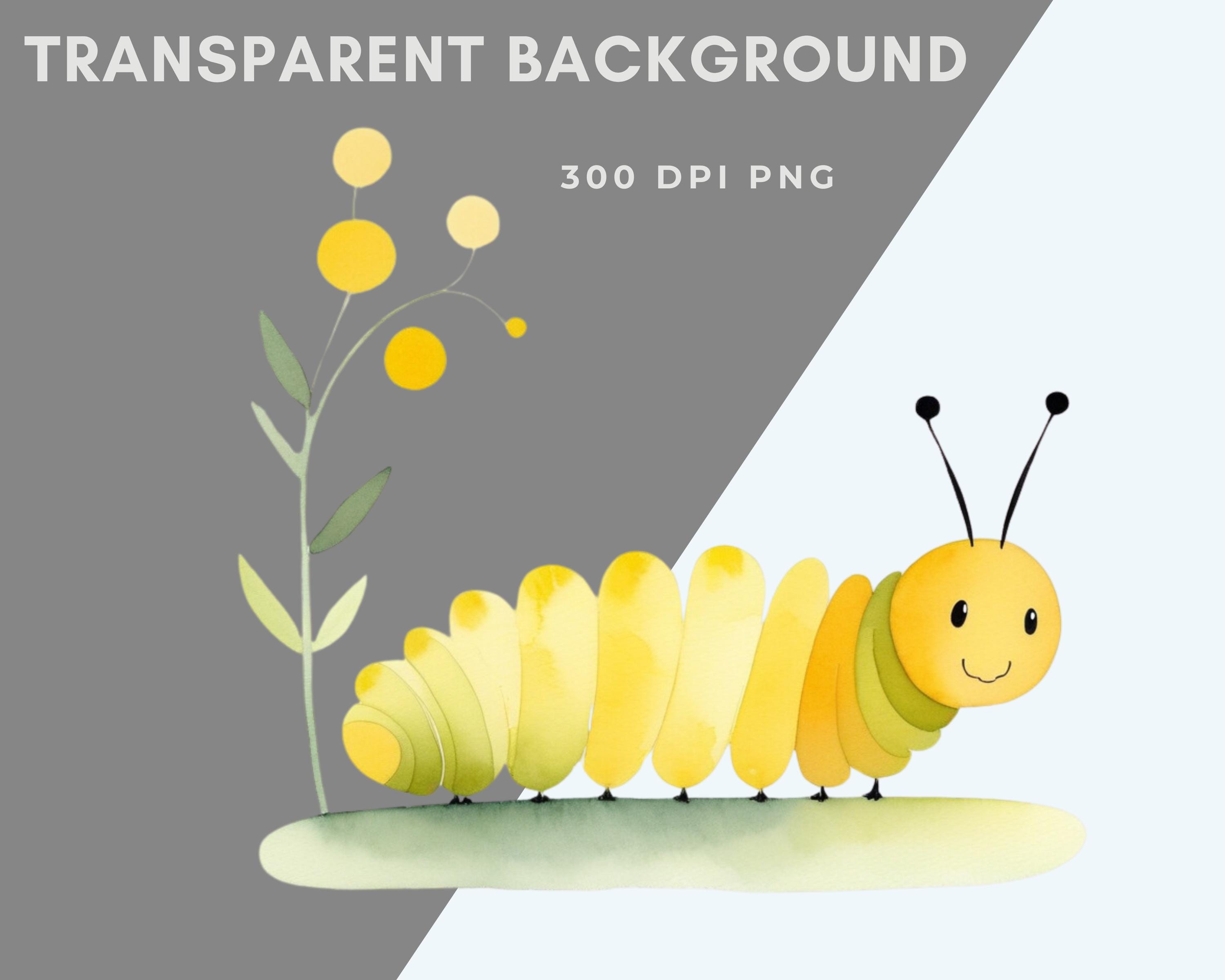 Watercolor Yellow Caterpillar Clipart Spring Bug Insect Clipart Cute ...