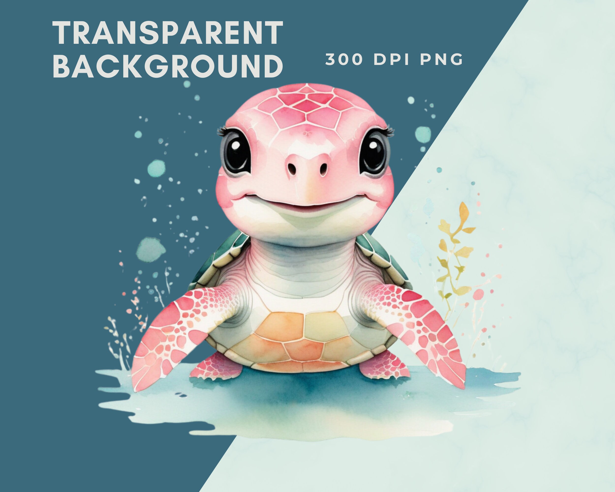 Watercolor Turtle Clipart Pink Watercolor Sea Turtle Clipart Cute Baby ...